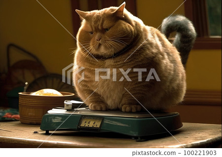 Very fat cat is weighed on the scales. Concept... - Stock Illustration ...