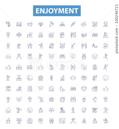 Enjoyment line icons, signs set. Delight,... - Stock Illustration ...