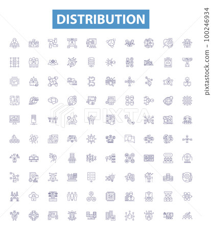 Distribution line icons, signs set. Distribute,... - Stock Illustration ...