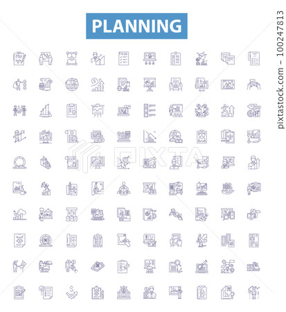 Planning line icons, signs set. Organizing,... - Stock Illustration ...