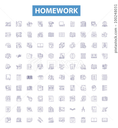 Homework line icons, signs set. Studies,... - Stock Illustration ...