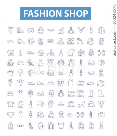 Fashion shop line icons, signs set. Fashion,... - Stock Illustration ...
