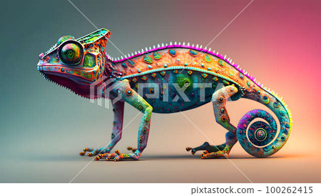 colorful chameleon created with generative AI... - Stock Illustration ...