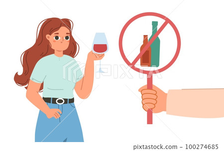 Stop drinking concept. Young girl hold glass of...-插圖素材 [100274685 ...