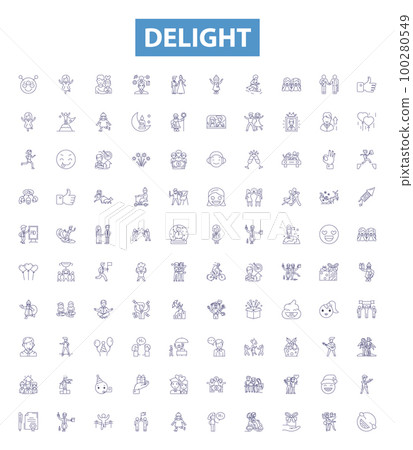Delight line icons, signs set. Joy, Appeal,... - Stock Illustration ...