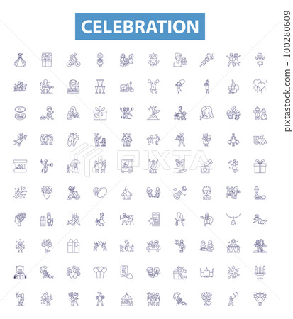 Celebration line icons, signs set. Festivity,... - Stock Illustration ...