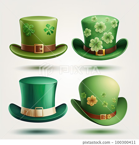 Set of St. Patricks Day hats with clover... - Stock Illustration ...