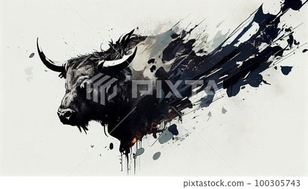 a painting drawing of aggressive buffalo bull... - Stock Illustration ...