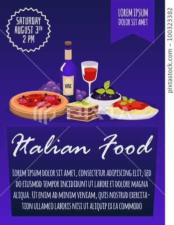 Italian restaurant advertising banner, flat... - Stock Illustration ...