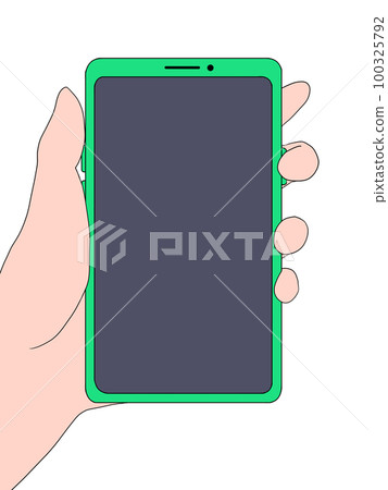 Smartphone (green, left hand) - Stock Illustration [100325792] - PIXTA