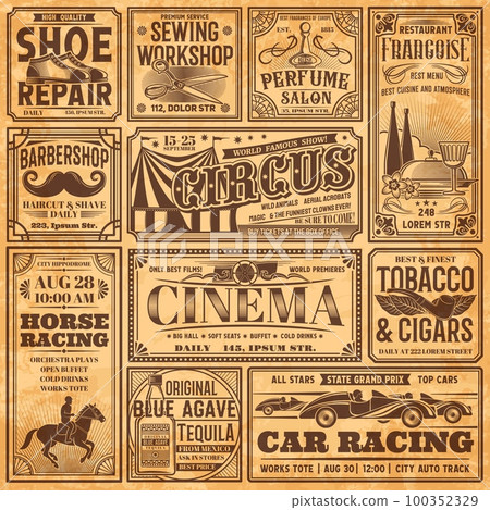 Vintage newspaper banners, old advertising on... - Stock Illustration ...