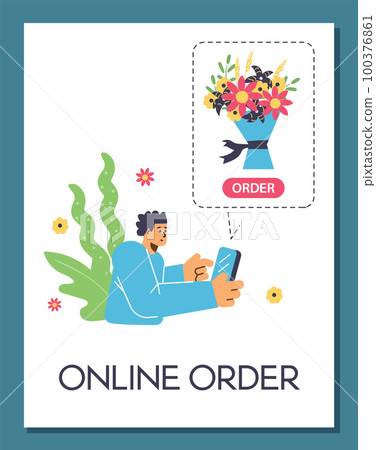 Flower bouquet online order, advertising poster... - Stock Illustration ...