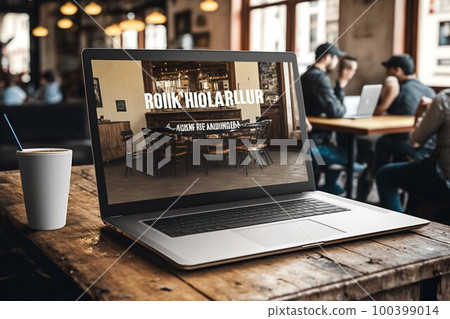 Laptop on the table in coffee house. Generative AI - Stock Illustration ...