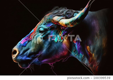 Portrait face of bull with colorful paint.... - Stock Illustration ...