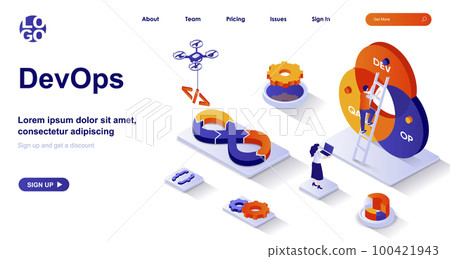 DevOps isometric landing page. Development...-插圖素材 [100421943] - PIXTA圖庫