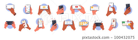 Bundle of multiracial hands holding mobile.... - Stock Illustration ...