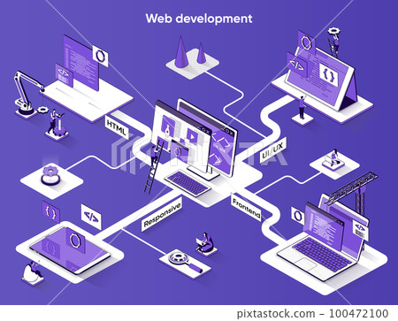 Web development isometric banner. Development...-插圖素材 [100472100] - PIXTA圖庫