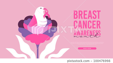 Breast cancer awareness pink flower bird template - Stock Illustration ...