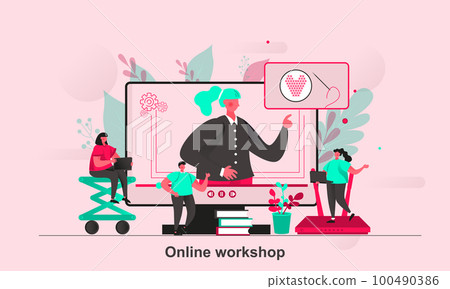Online workshop web concept design in flat... - Stock Illustration ...