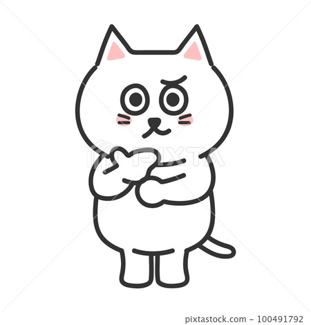 Thinking cat illustration white cat - Stock Illustration [100491792 ...