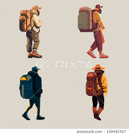 Young man walking alone. Adventure travel. The... - Stock Illustration ...