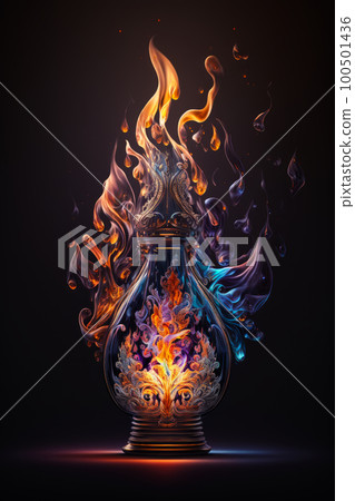 Glass vase with fire and smoke coming out of... - Stock Illustration ...