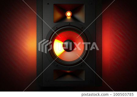 Sound speakers on dark background with red... - Stock Illustration ...