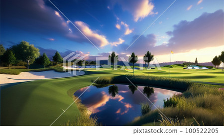 Illustration of a fantastic imaginary golf course - Stock Illustration ...