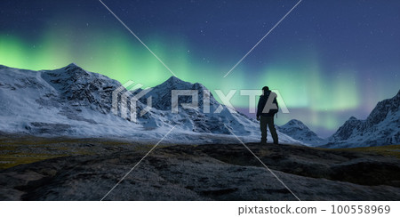 Adventure Man on top of Rocky Mountain... - Stock Illustration ...