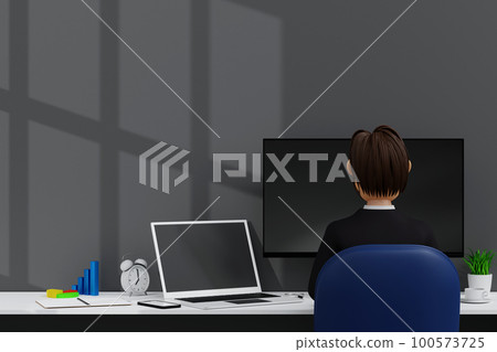 Unhappy businessman overtime working, using... - Stock Illustration ...