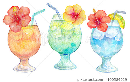 Tropical cocktail watercolor illustration - Stock Illustration ...
