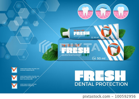 Dental protection. Toothpaste ad banner. Box... - Stock Illustration ...