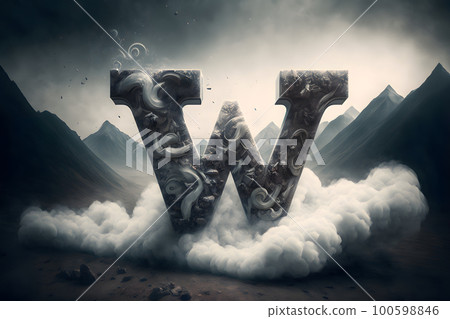 giant W letter in white cloud on vally between... - Stock Illustration ...
