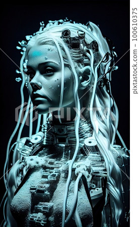 Portrait of a sci-fi cyberpunk girl. High-tech... - Stock Illustration ...