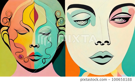 Stylized image of a female face, abstract...-插圖素材 [100658188] - PIXTA圖庫
