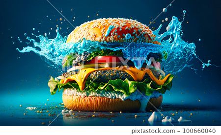 vegetarian burger. splashes of water are light... - Stock Illustration ...