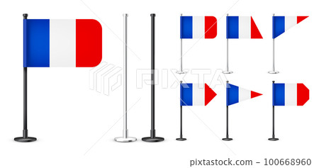 Realistic various French table flags on a black... - Stock Illustration ...
