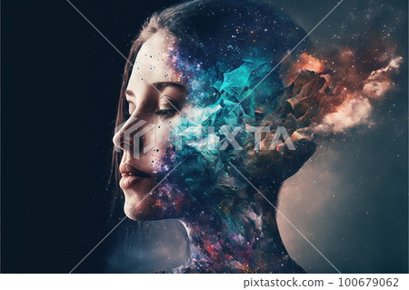 Universe and galaxy inside woman brain double... - Stock Illustration ...