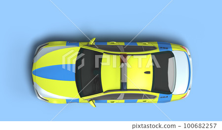 modern police car top view 3d render on blue... - Stock Illustration ...
