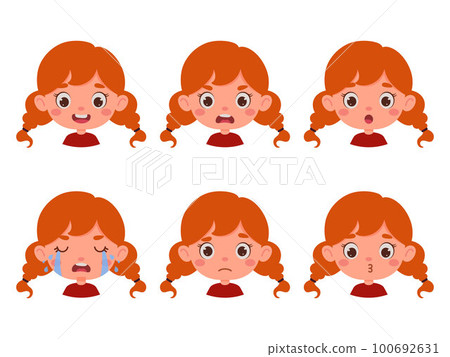 Cute cartoon little kid girl with red hair in... - Stock Illustration ...