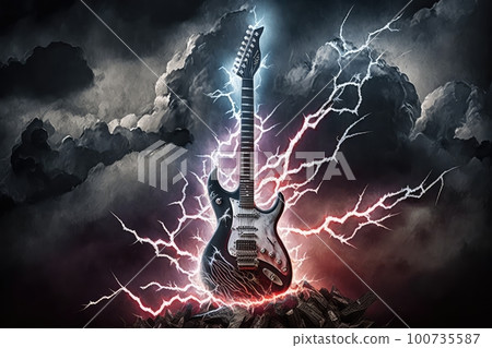 electric guitar, with lightning bolts and... - Stock Illustration ...