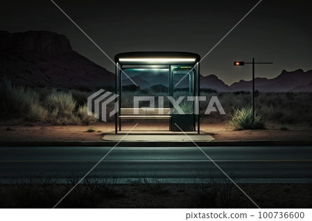 bus stop with illuminated sign and bench in the... - Stock Illustration ...