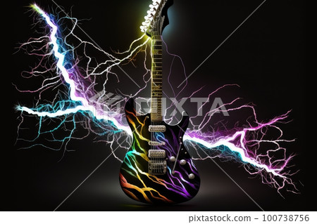 electric guitar, with lightning bolt design and... - Stock Illustration ...