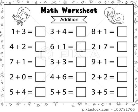Math worksheet for kids. Addition and... - Stock Illustration ...