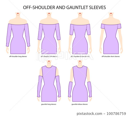 Set of Off-shoulder and gauntlet sleeves... - Stock Illustration ...