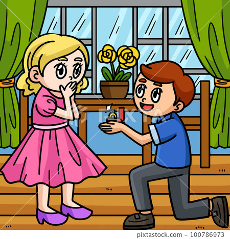 Wedding Proposal Colored Cartoon Illustration - Stock Illustration ...