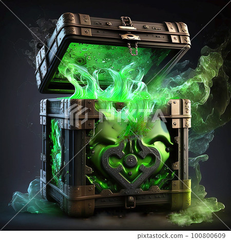 A spooky treasure chest with a poisonous green... - Stock Illustration ...