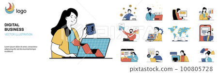 Digital business concept with character... - Stock Illustration ...