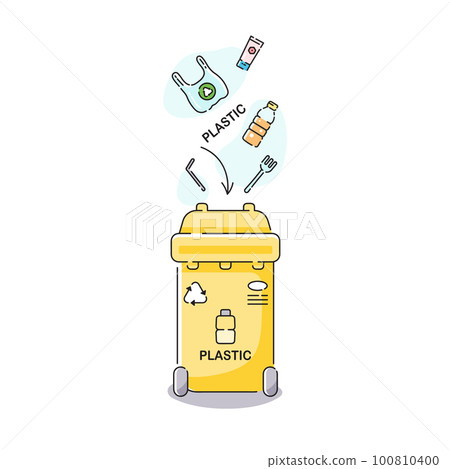 Waste bin for plastic. Vector yellow dustbin... - Stock Illustration ...