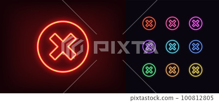 Outline neon cross mark icon set. Glowing neon... - Stock Illustration ...
